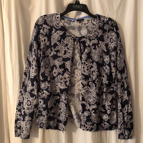 Talbots | Sweaters | Talbots Charming Cardigan Bluewhite Design | Poshmark
